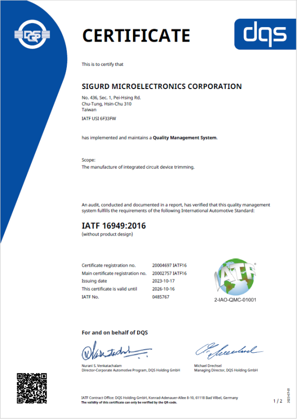 Quality Assurance - Sigurd Microelectronics CORP.
